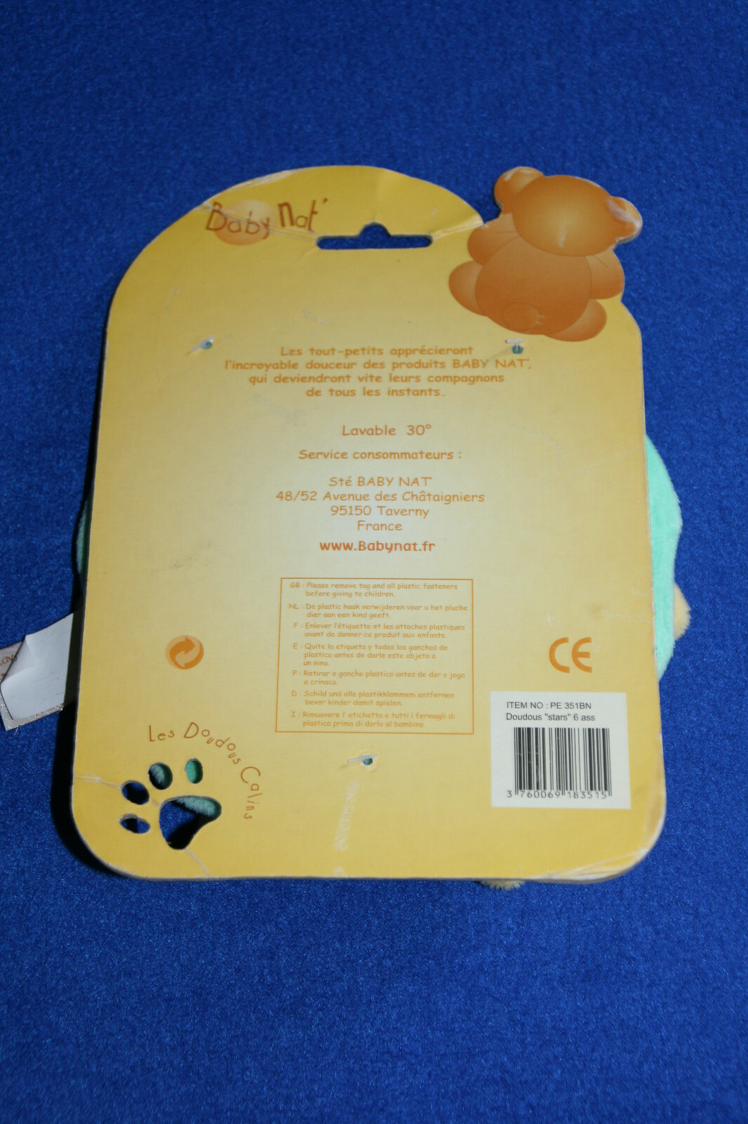 BABYNAT/BABY NAT DOUDOU LAPIN PLAT ROND JAUNE ORANGE VERT ETOILE STARS ...