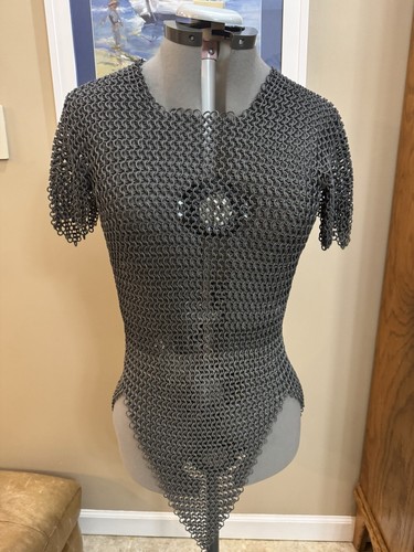 Cosplay LARP Heavy Darkened Oiled Steel Short Sleeve Chainmail Shirt | eBay