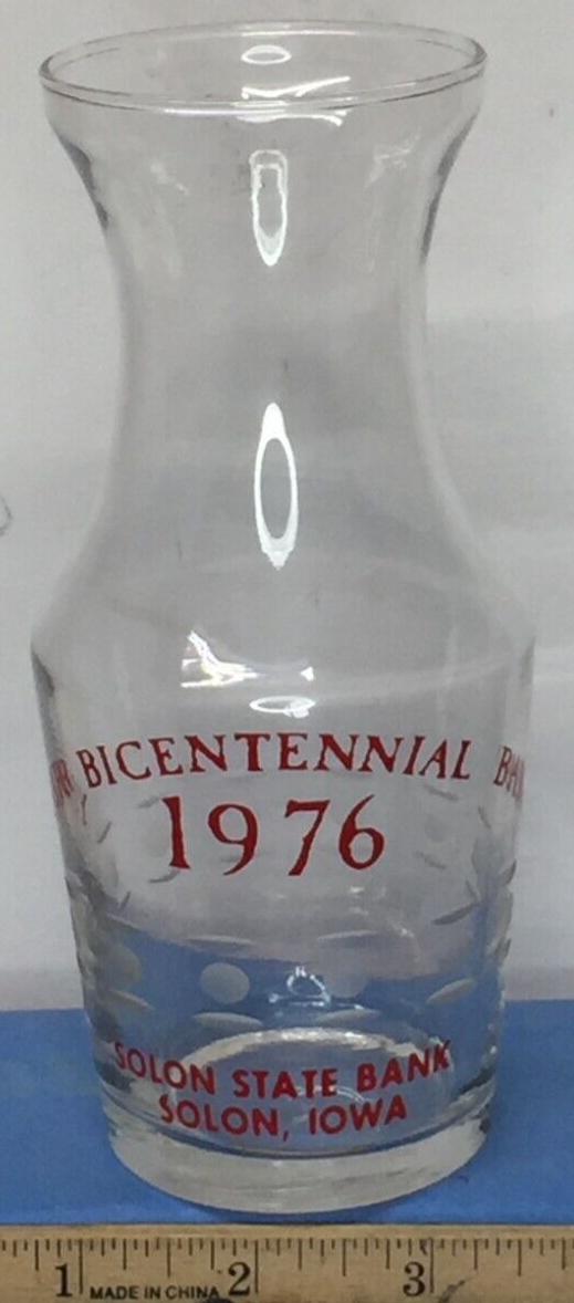 Solon State Bank Solon Iowa Bicentennial 1976 Glass Carafe Vase | eBay