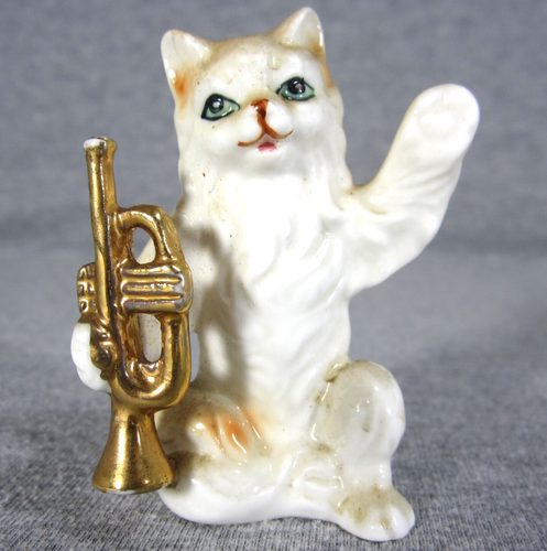 Vintage Anthropomorphic Cat with Trumpet Figurine - Bone China Taiwan ...