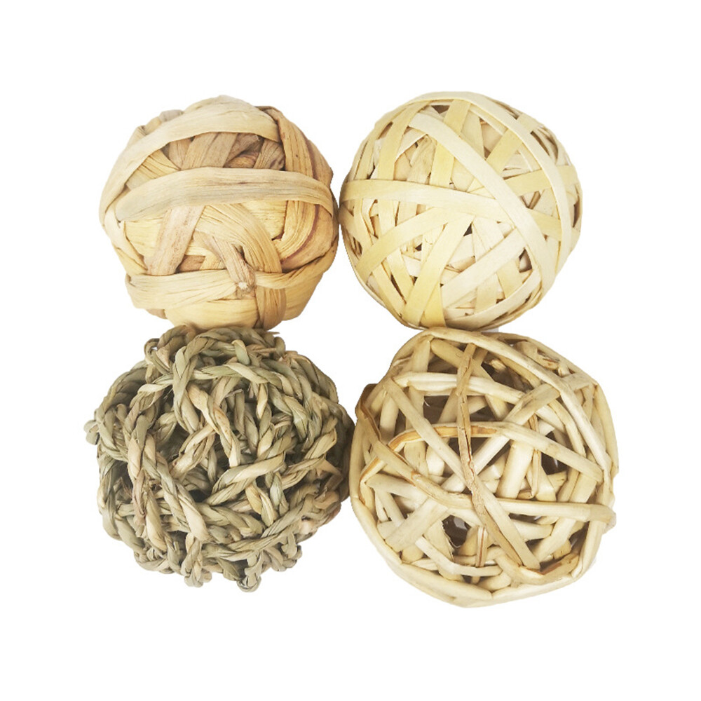 4PCS Pet Balls Rabbit Toys Bunny Straw Rattan Woven Chewing Ball Biting ...