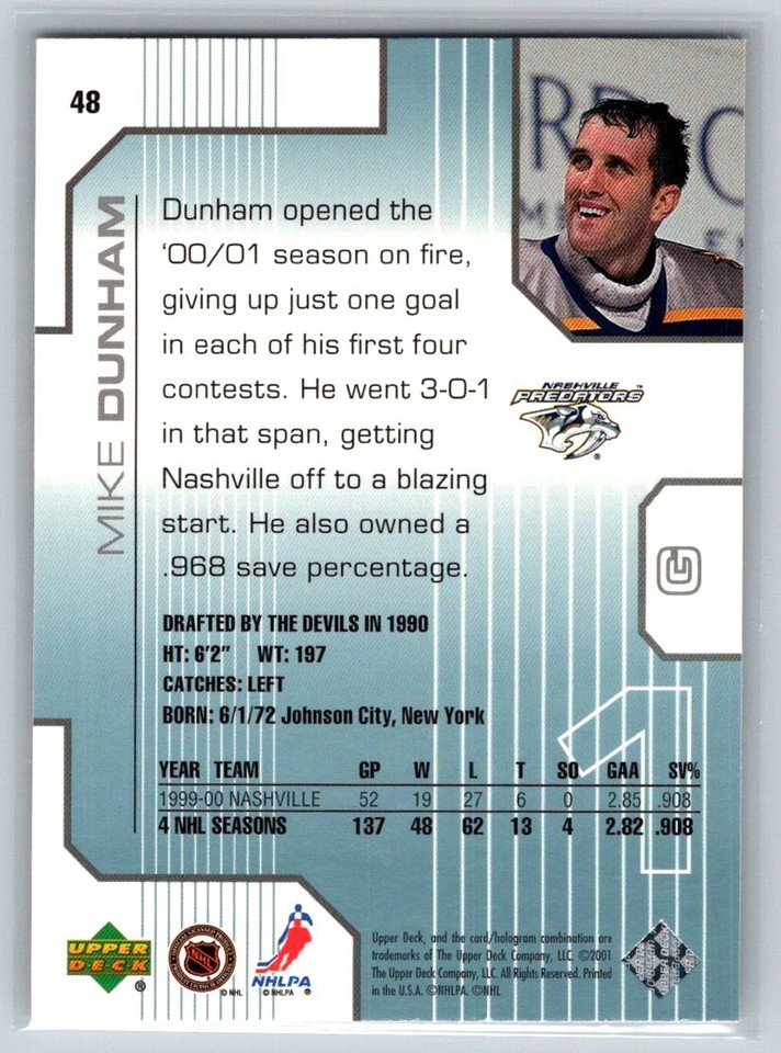 2000 Upper Deck Pros & Prospects #48 Mike Dunham Nashville Predators | eBay