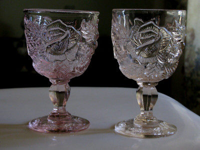 2) Fenton Wright WILD ROSE Madonna Inn PINK WINE Glass 5" Goblet PINK ...