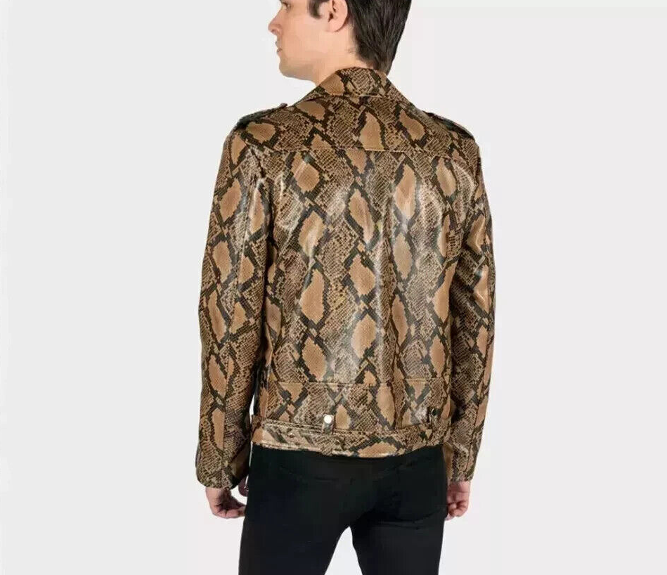 Men's Italian Exotic Snake Texture Leather Jacket Python SnakeSkin ...