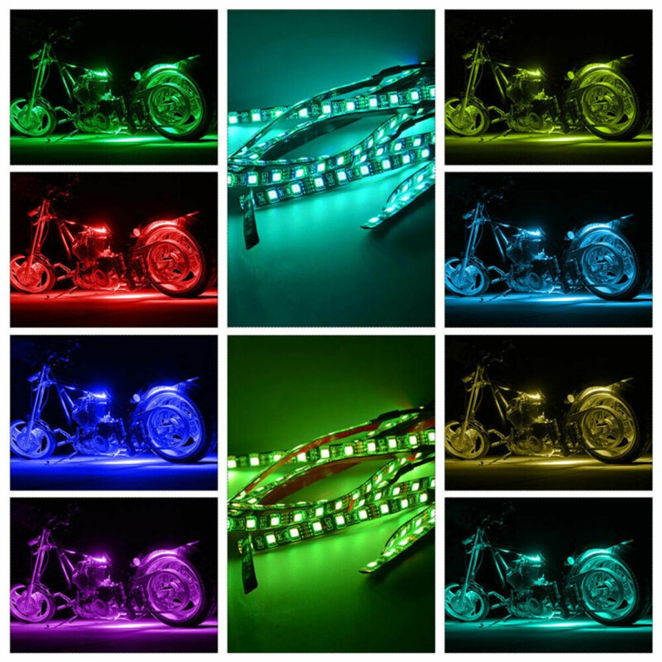 6PCS Motorcycle RGB LED Strip Light Under Glow Neon Kit Remote Control ...
