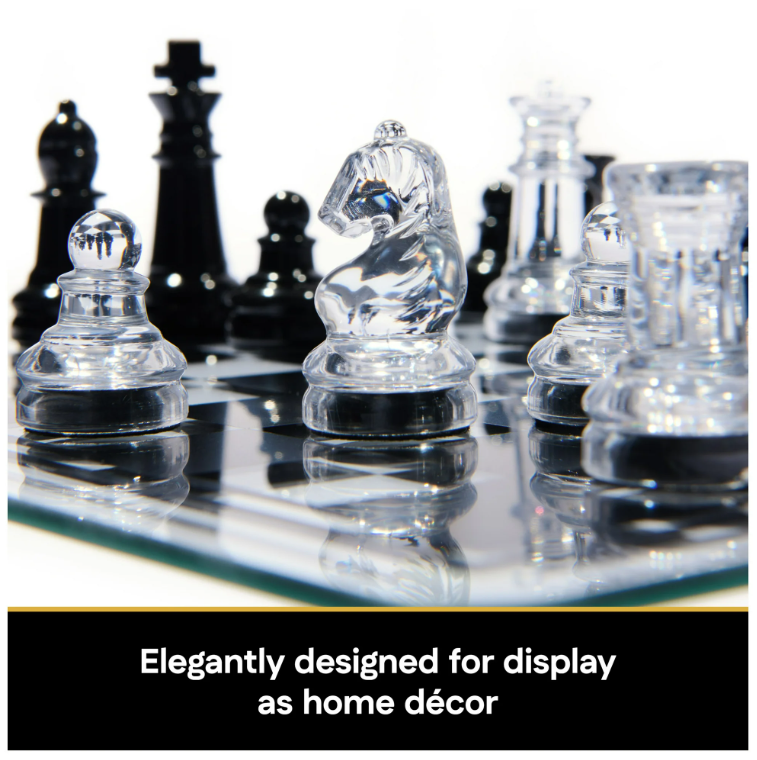 Glass Chess & Checkers Set – Black & Clear Pieces, Ages 8+, Fast ...