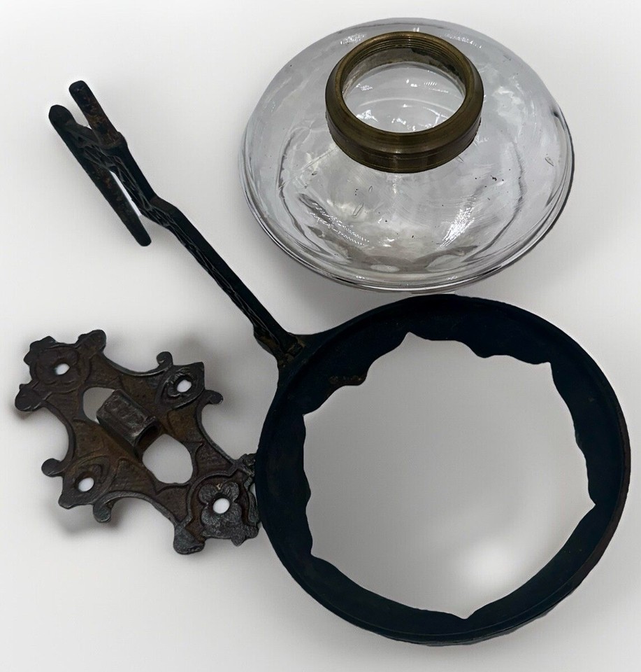 Kerosene Oil Wall Bracket w/ Wall Plate & Clear Glass Basket Lamp Font ...