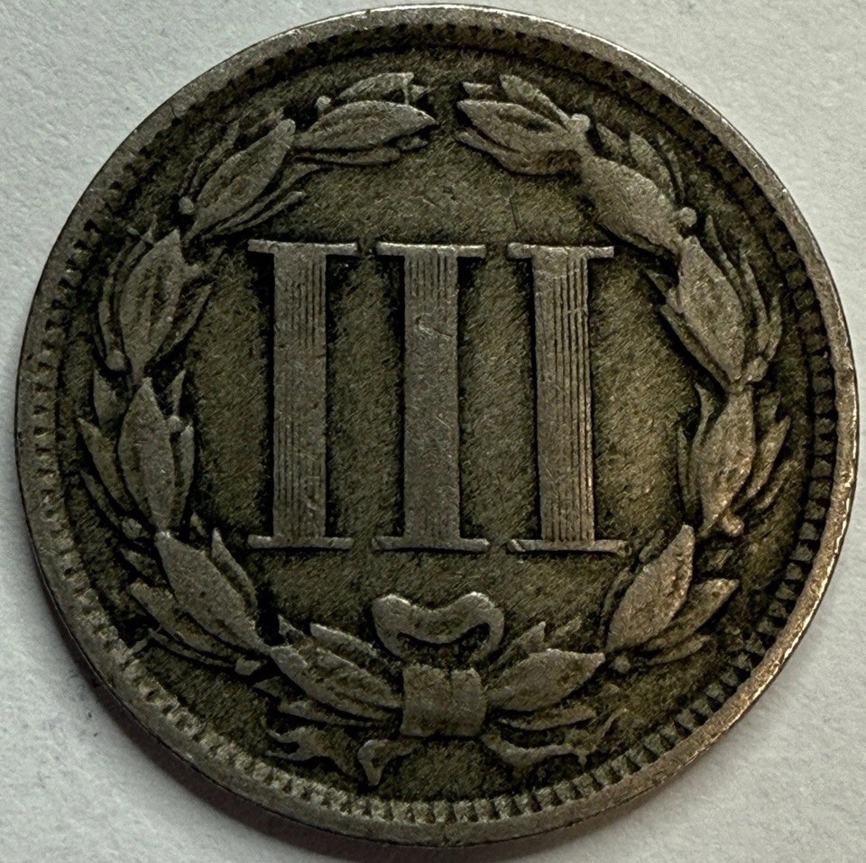 1866 US 3 Cent Nickel 3c Short Lived Type Coin Exact Coin Imaged #3C151 ...