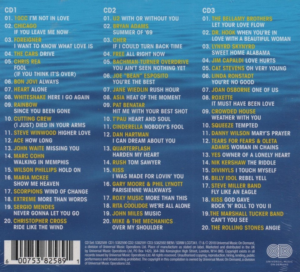 SOFT ROCK FOREVER - CHICAGO FOREIGNER CHER U2 ROXETTE - 3 CDS - NEW ...