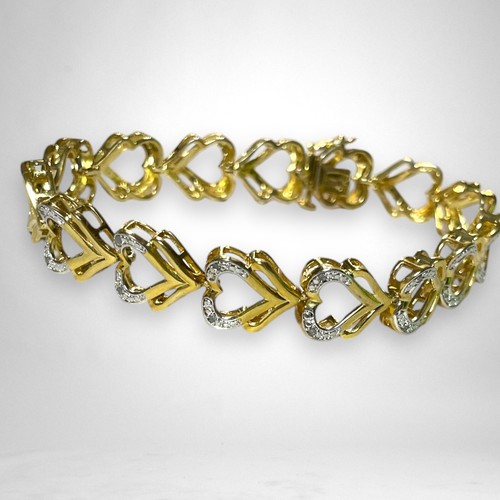Emulous(TM) Gold Plated Double Open Heart Link Bracelet w/ Clear Gem ...