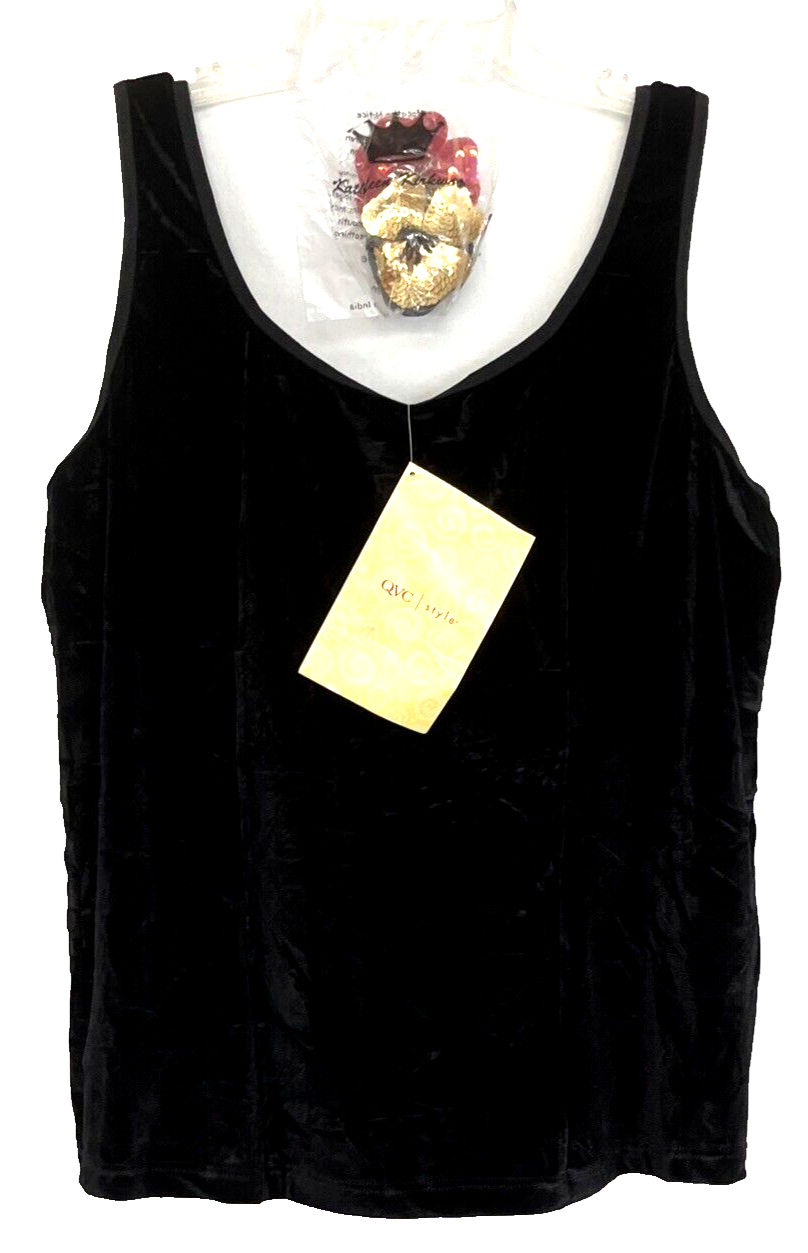 New Kathleen Kirkwood Velour Tank Top 1X Black Sequin Pins A01395 Women CB48O | eBay