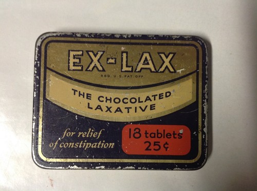 VINTAGE EX-LAX THE CHOCOLATE LAXATIVE TIN-18 TABS FOR 25 CENTS-BROOKLYN ...