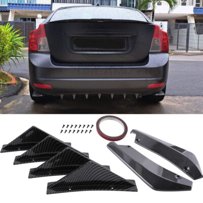 For Volvo S40 S60 S90 Rear Bumper Diffuser 4-Fin Spoiler Splitter ...