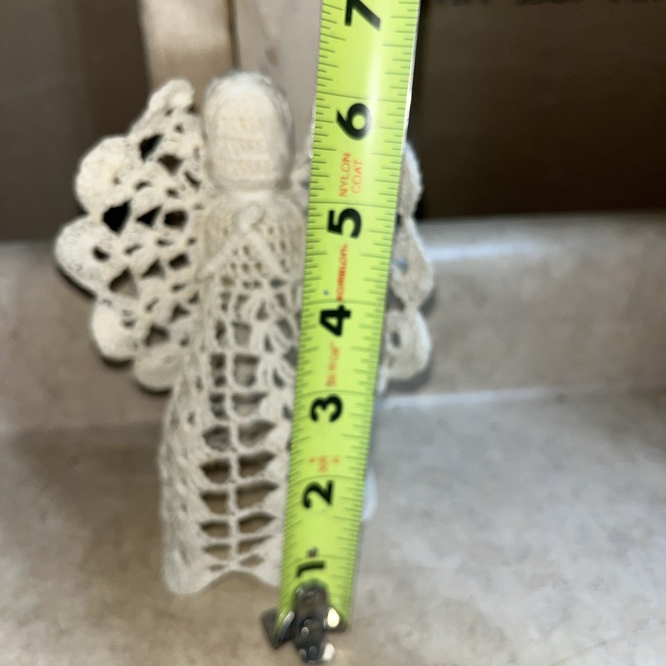 VTG HANDMADE WHITE STARCHED DOILY CROCHET ANGEL CHRISTMAS TREE TOPPER 6 ...