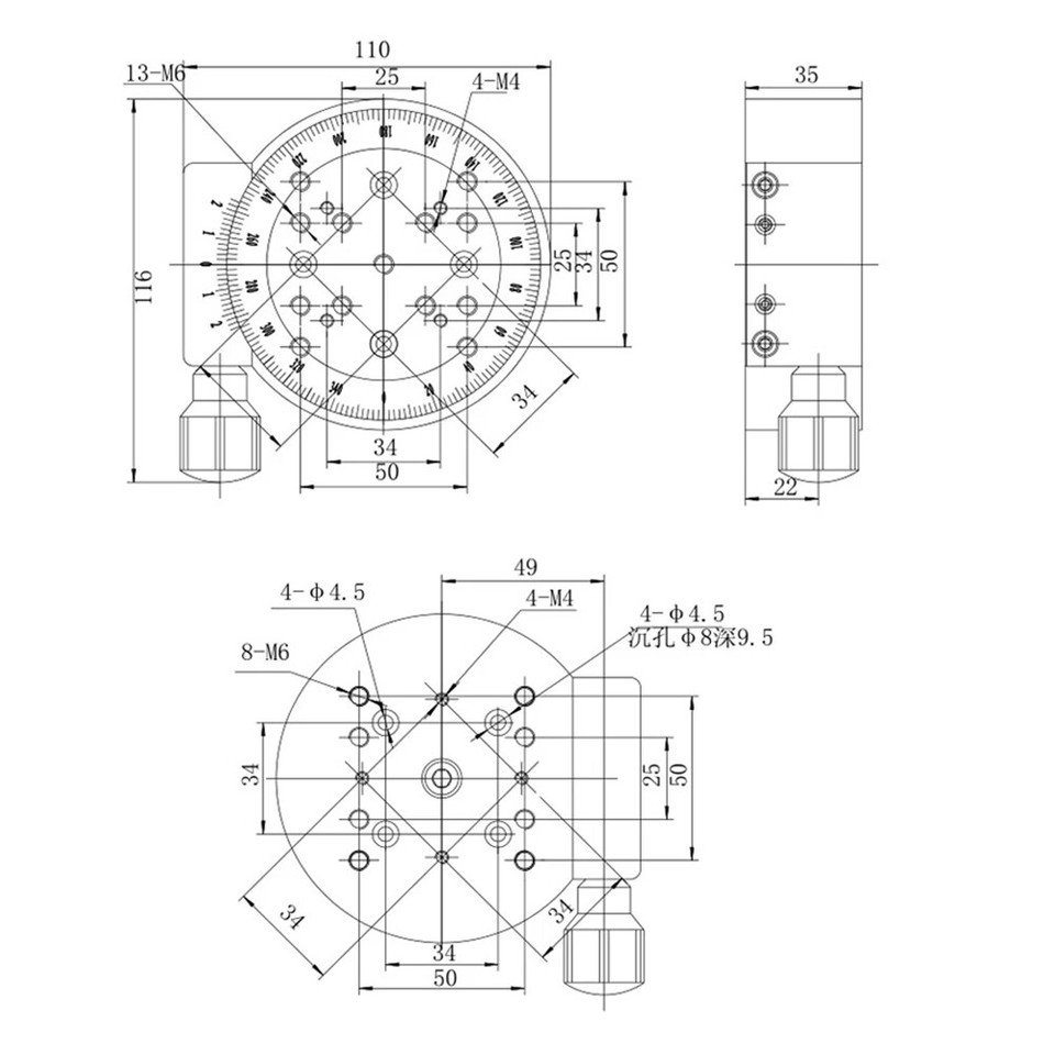Manual Rotary Stage R Axis 360 Degree Rotating Platform Angle ...