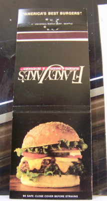 Rare Vintage Matchbook Cover Q1 Flakey Jake's America's Best Burger ...