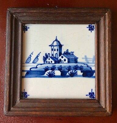 Antique Dutch Delft Blue & White Faience Tile in Carved Wood Frame | eBay