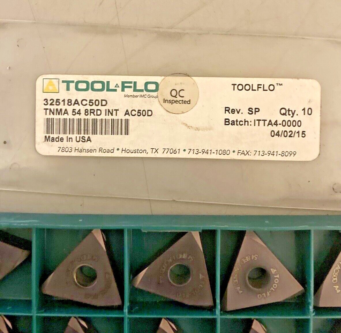 Qty:10 Tool Flo On-Edge Threading Carbide Inserts 323518 AC50D TNMA54 ...