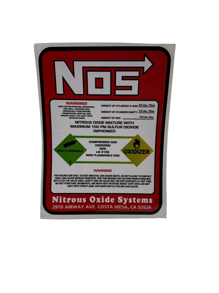 NOS Nitrous Oxide Bottle Sticker 10lb Bottle | Red | 2pc | Rear ...