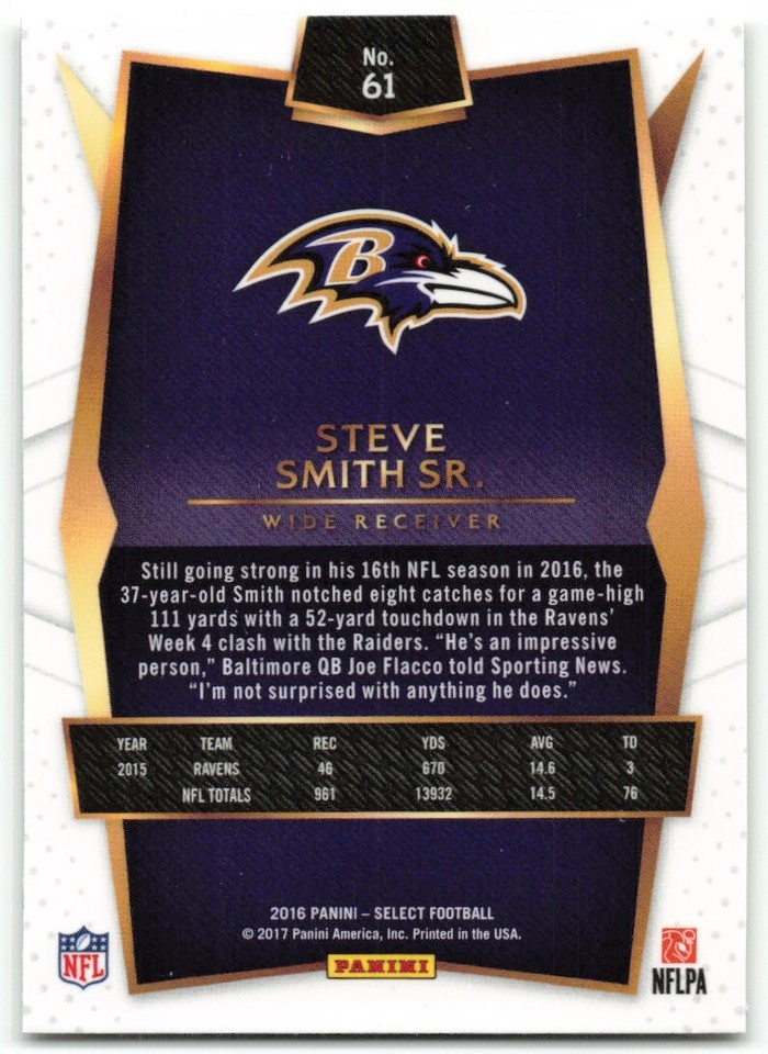2016 Panini Select Steve Smith Sr. Concourse Baltimore Ravens #61 | eBay