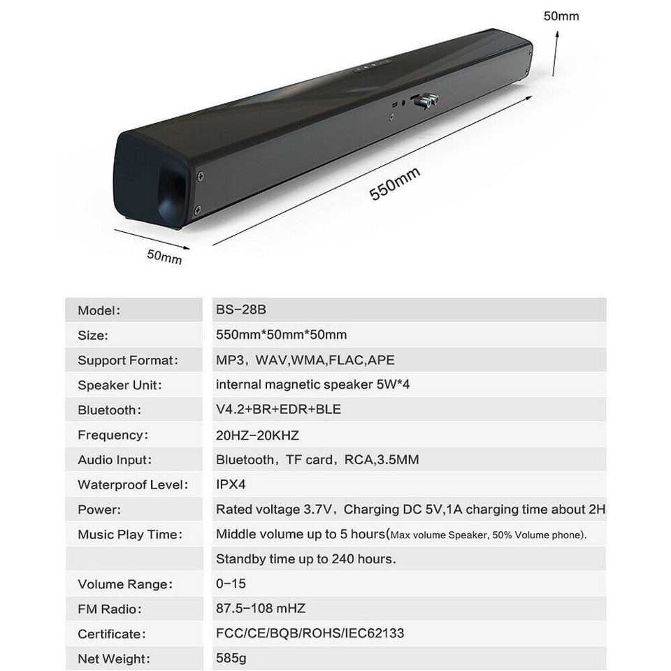 Bluetooth Sound Bar Wireless TV Soundbar RCA Home Theater With 4 ...