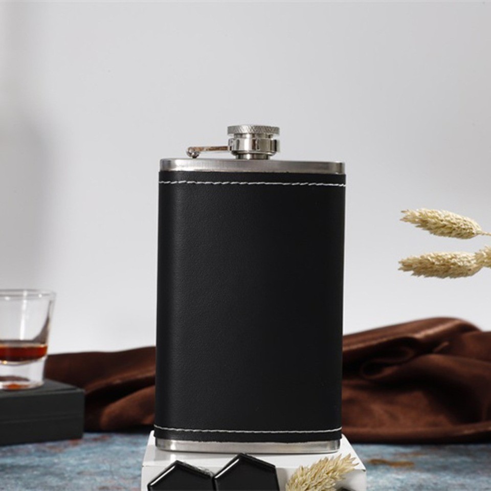 8Oz Stainless Steel Flagon Leather Texture Hip Flask Leakproof Whiskey ...