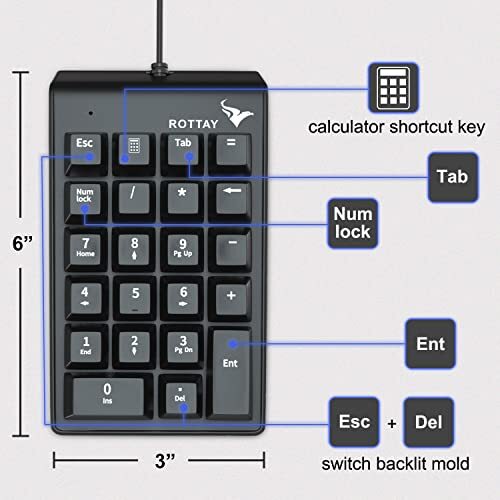 Number Pad, Mechanical USB Wired Numeric Keypad with Blue LED Backlit ...