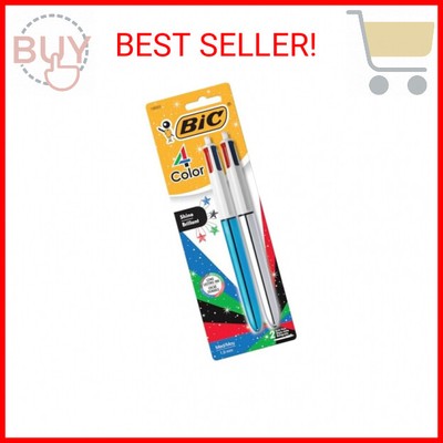 BIC 4-Color Shine Retractable Ball Pens, Versatile 1.0mm Medium Point ...