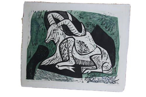 Irving Amen Signed Print "Aoudad (Mountain Goat)" numbered 4/10 dated ...