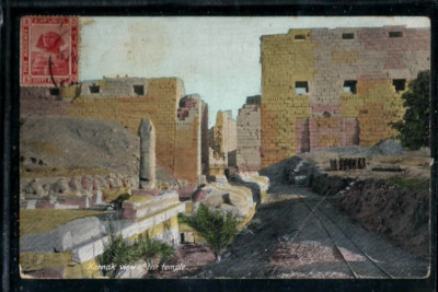 EGYPT 1926 VINTAGE COLORED LITHOGRAPHIC POSTCARD KARNAK TEMPLE POSTED ...