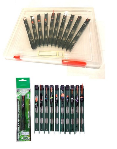 10 Ready Made Assorted Pole Floats in storage box Pole Fishing Rigs Mix ...