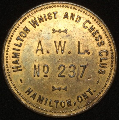 ONTARIO Hamilton Wentworth County Whist and Chess Club Token McColl 795 ...