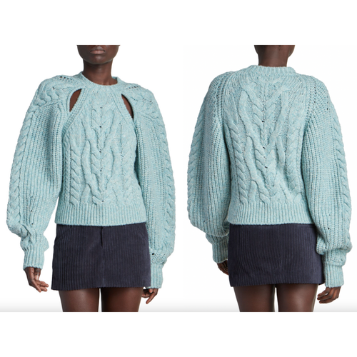 $890 Isabel Marant SS25 Blue Cable Knit Paloma Slash-Cut Sweater size ...