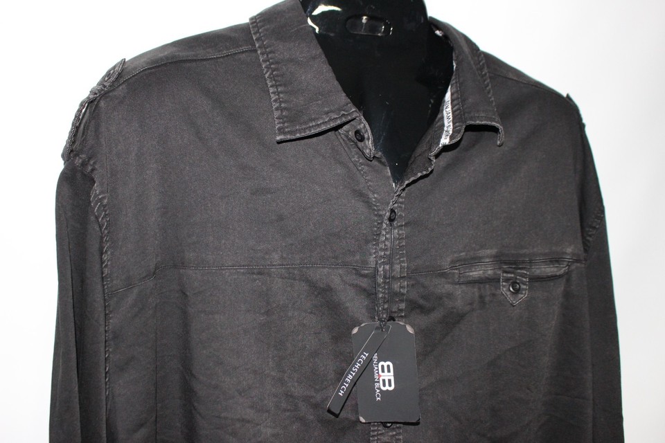 BENJAMIN BLACK MENS BLACK-CHARCOAL L/S FULL BUTTON DRESS SHIRT SZ: 4XL ...