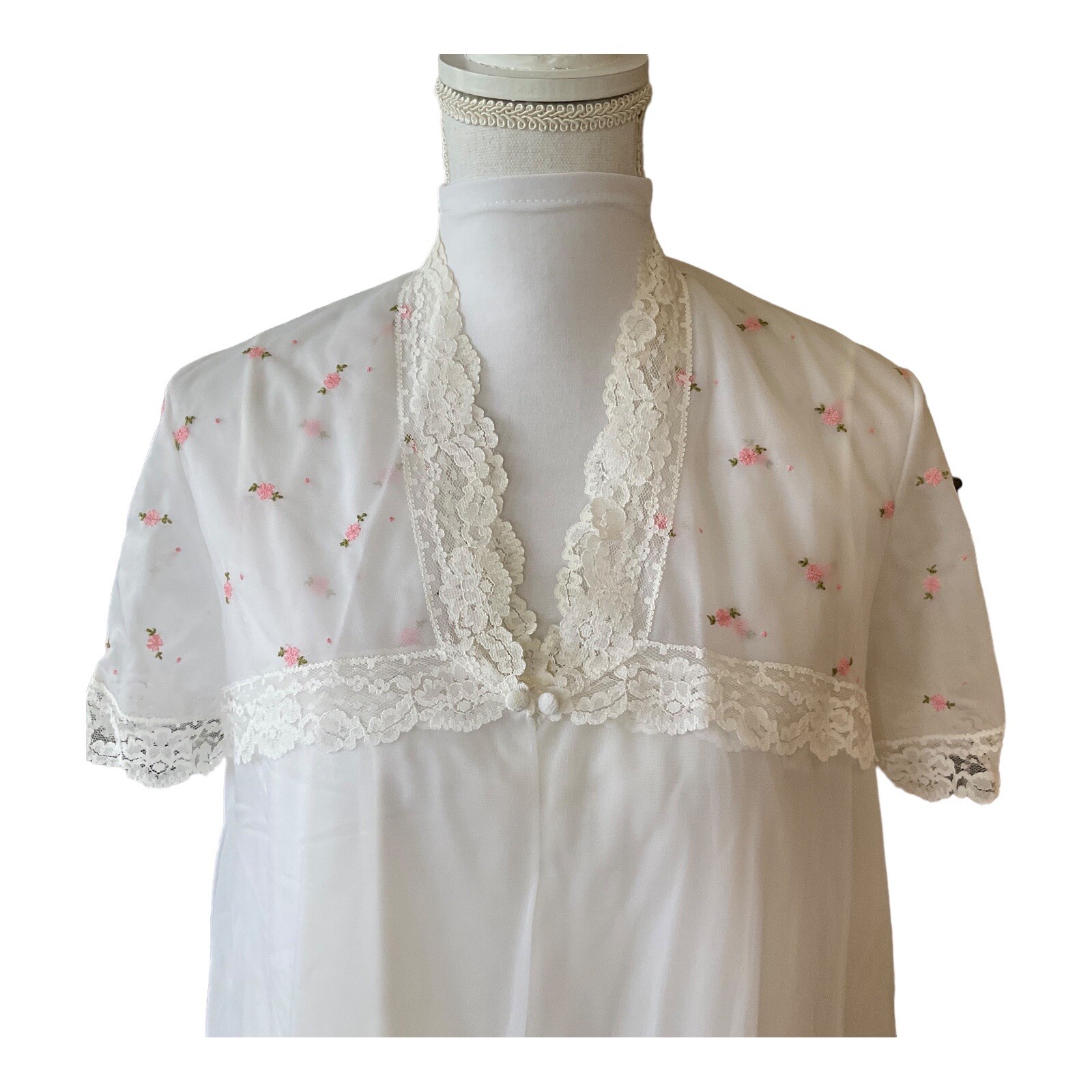 Miss Elaine Peignoir Set Negligee & Robe Floral Embro… - Gem