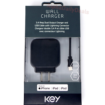 KEY Dual Wall Charger Adapter MFi Certified Lightning Cable iPhone 11 ...