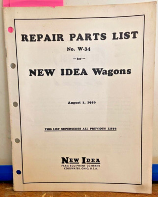New Idea No. W-34 New Idea Wagons Repair Parts List 1950 | eBay