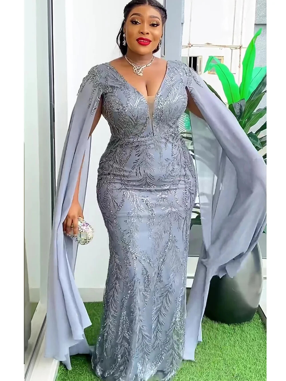 Plus Size African Party Dresses Sequin Wedding Evening Gown Sexy Maxi ...