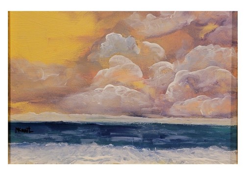Ocean Painting Morning Pink sky white Cloud Original Art Signed artist ...