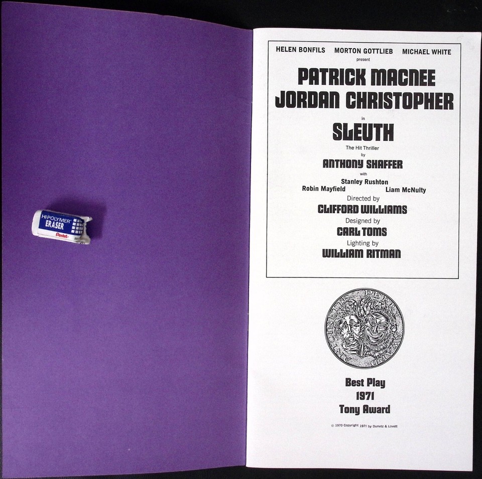 SLEUTH Souvenir Program PATRICK MACNEE / BRIAN MURRAY / ANTHONY SHAFFER ...