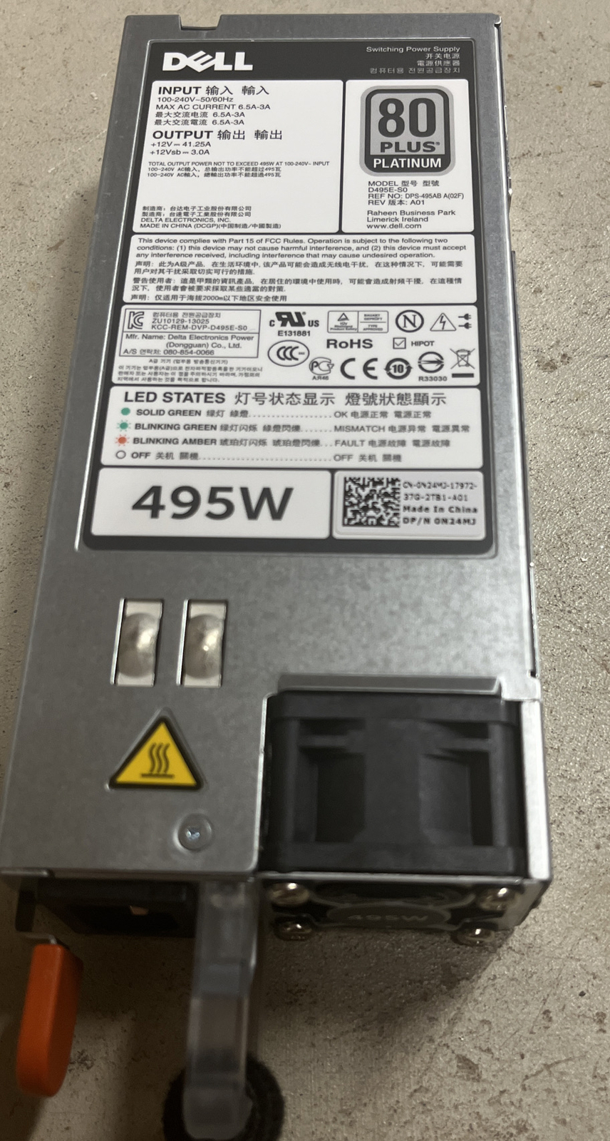 Dell D495E-S0 Power Supply PowerEdge R620 T720 495W DPS-495AB 0N24MJ | eBay