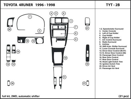 Dash Kit Trim for 1896-1998 Toyota 4RUNNER 2WD automatic shifter ...