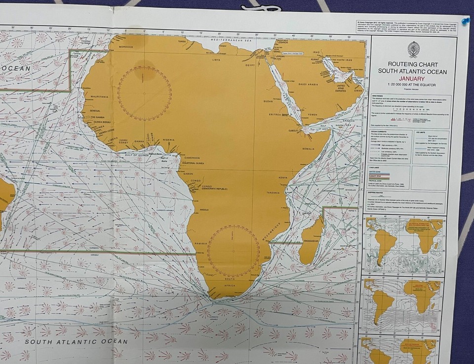 Admiralty 5125(1) Routeing Chart South Atlantic Ocean January Vintage ...