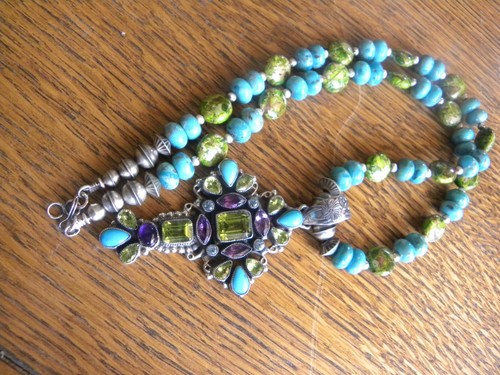 LEO FEENEY TURQUOISE GEMSTONE CROSS PENDANT & STERLING BENCH BEAD ...
