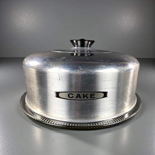 Glass Cake Plate with Spun Aluminum Cover Midcentury Serving Vintage | eBay
