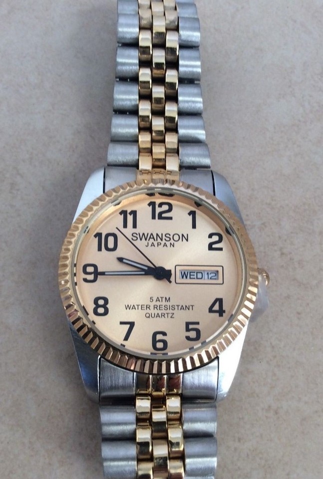 Swanson Japan Men's Two Watch Round Gold Day & Date Dial Two-Tone ...