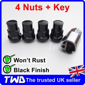 4x BLACK COMPATIBLE WHEEL LOCKING NUTS - FORD FIESTA (M12x1.5) ALLOY ...