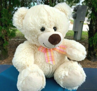 RARE Best Made Toys Cream Teddy Bear w/Pink Bow Lovey 12" Plush Stuffed ...