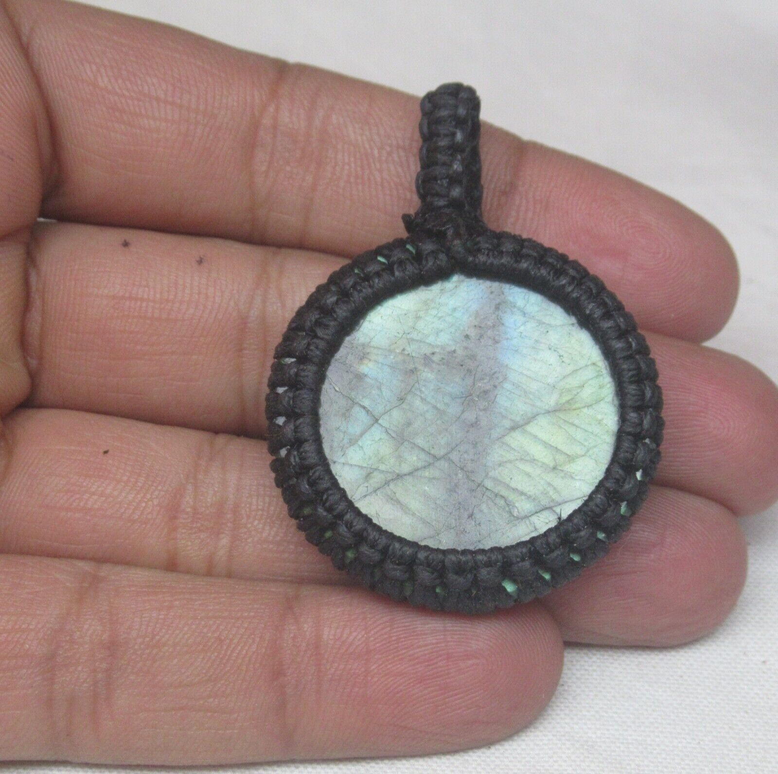 Natural Labradorite Round 85.05 Cts Cotton Waxed Cord Macrame Pendant J ...