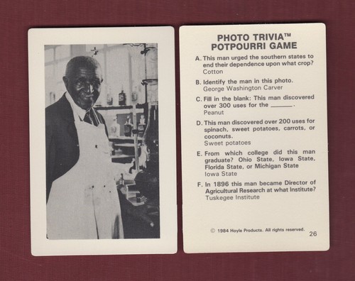 GEORGE WASHINGTON CARVER, Scientist~1984 Hoyle Photo Trivia Potpourri ...